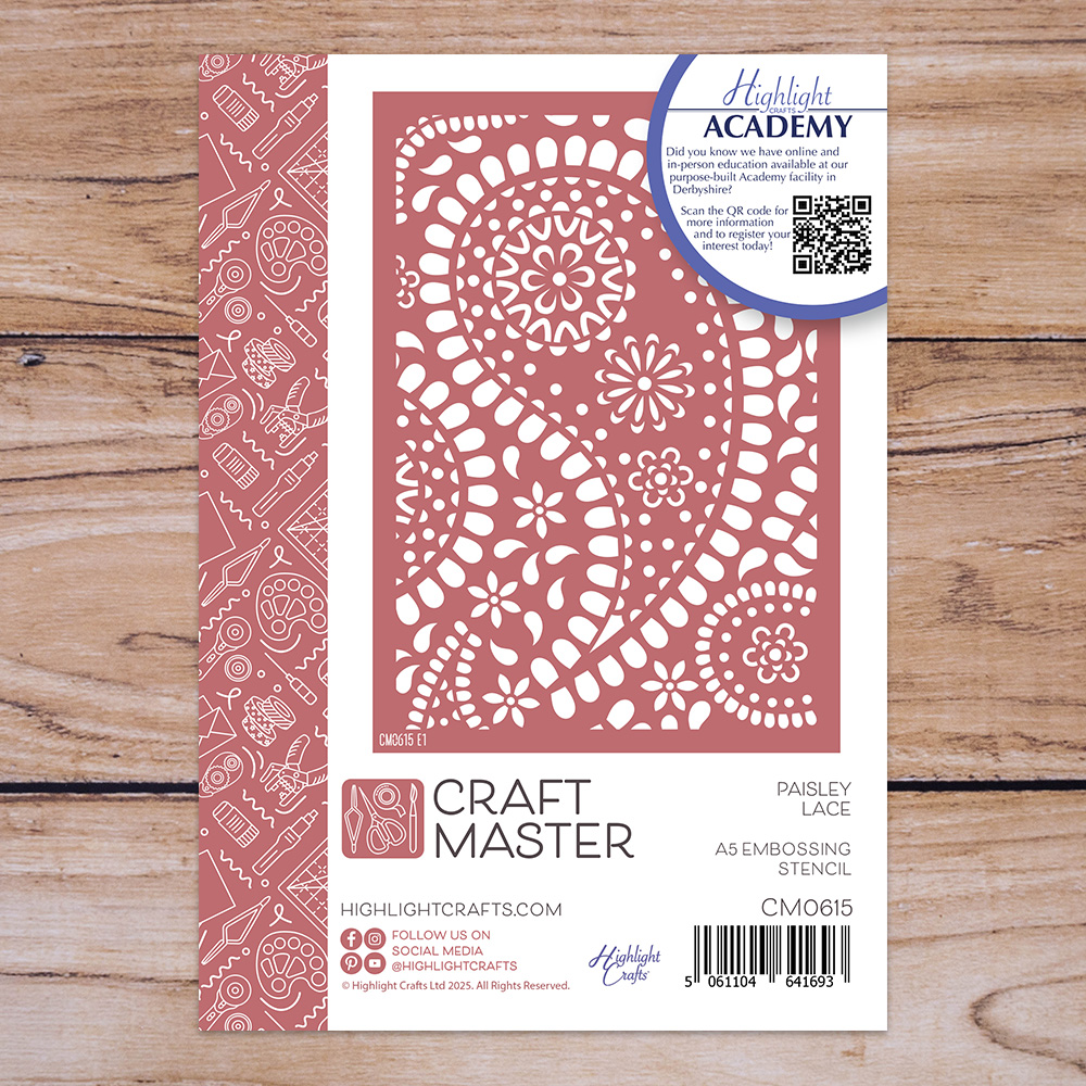 Craft Master Paisley Lace A5 Embossing Stencil - Highlight Crafts