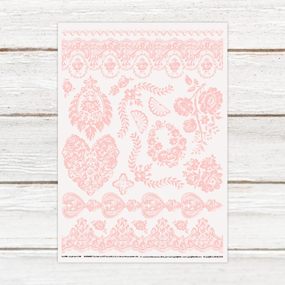Highlight Luxe Royal Lace Pink Resin Decal Sheet - Highlight Crafts