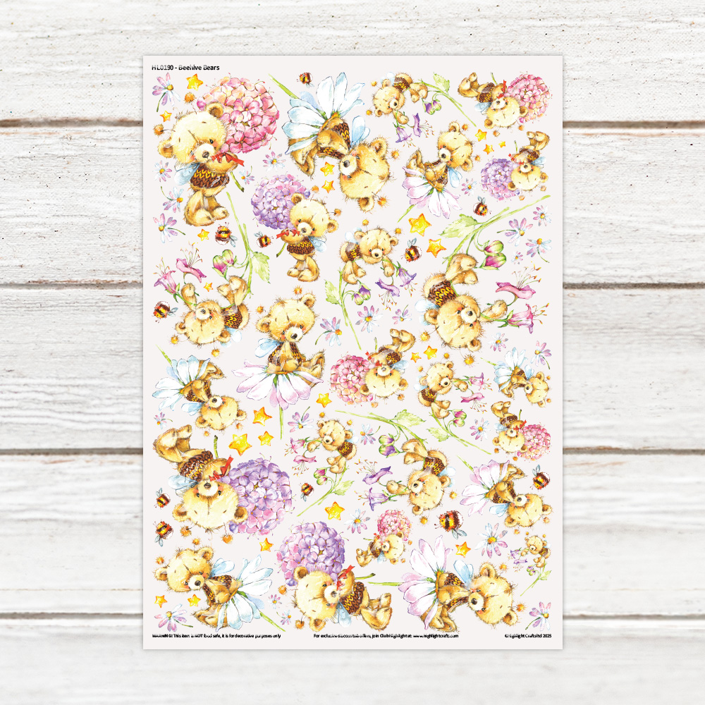 Highlight Luxe Beehive Bears Resin Decal Sheet - Highlight Crafts