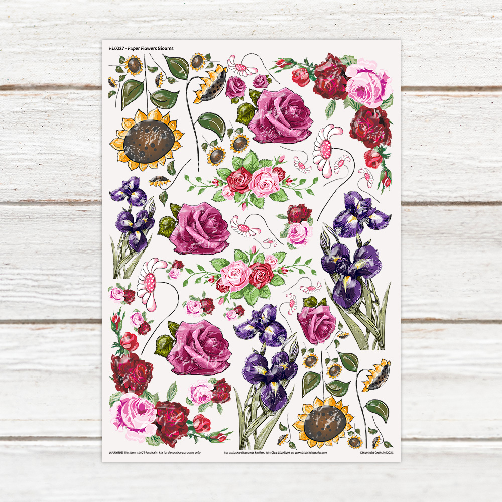 Highlight Luxe Paper Flowers Blooms Resin Decal Sheet - Highlight Crafts