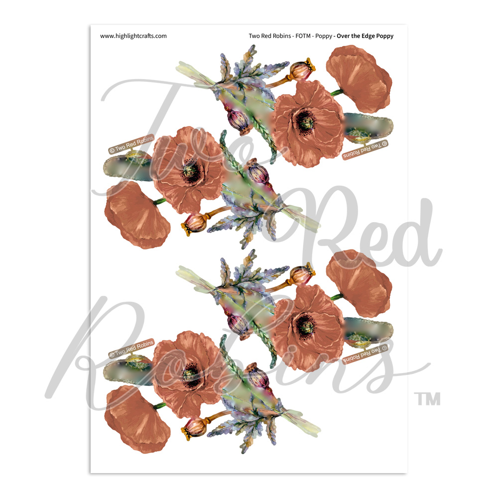 Two Red Robins Over the Edge Poppy Reflections Printed Sheet 07 ...